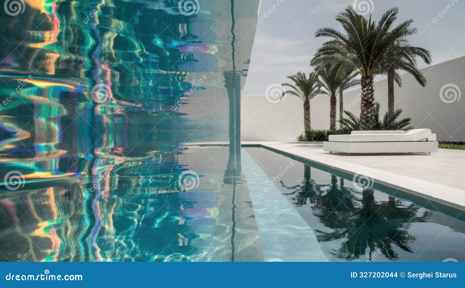A Pool with a Palm Tree and Chairs Next To it, AI Stock Photo - Image ...