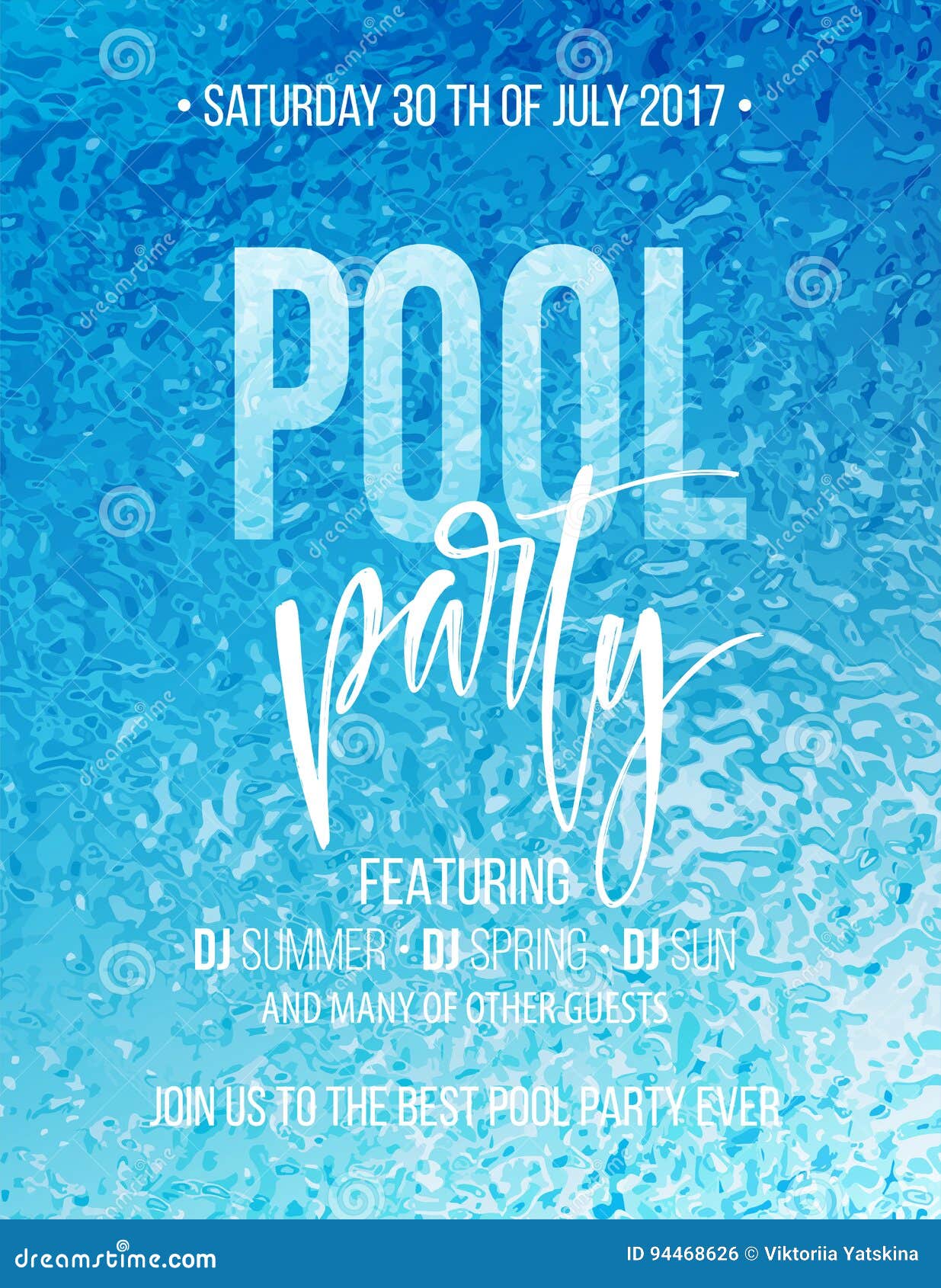 Pool Party Poster with Blue Water Ripple and Handwriting Text. Vector ...