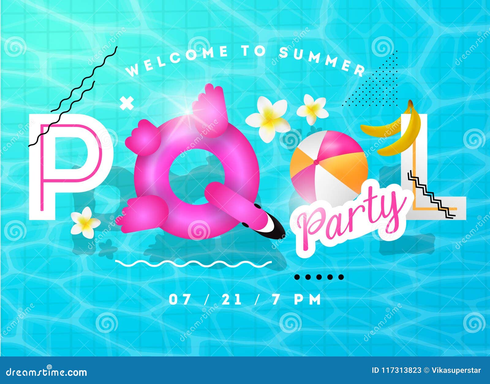 Pool Party Summer Vector Illustration Stock Vector - Illustration of ...