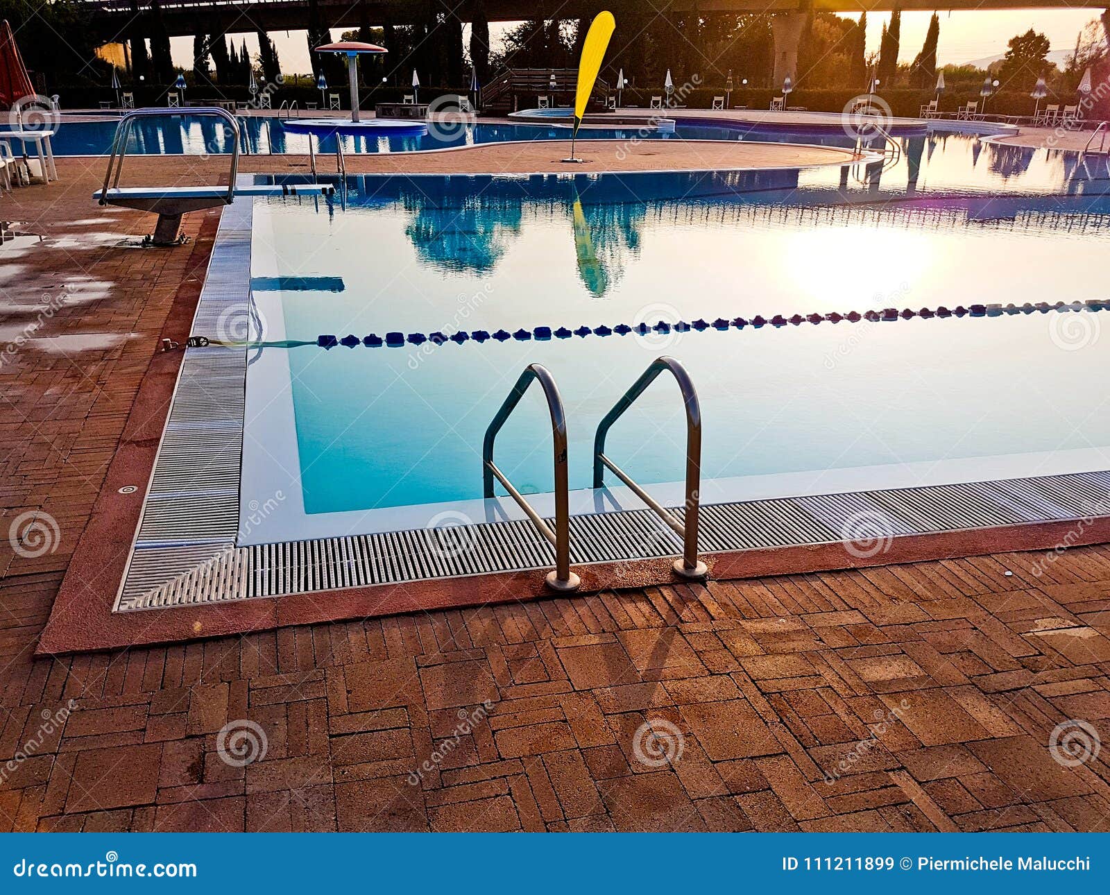 Pool without People in the Light of the Sunset Stock Image - Image of ...