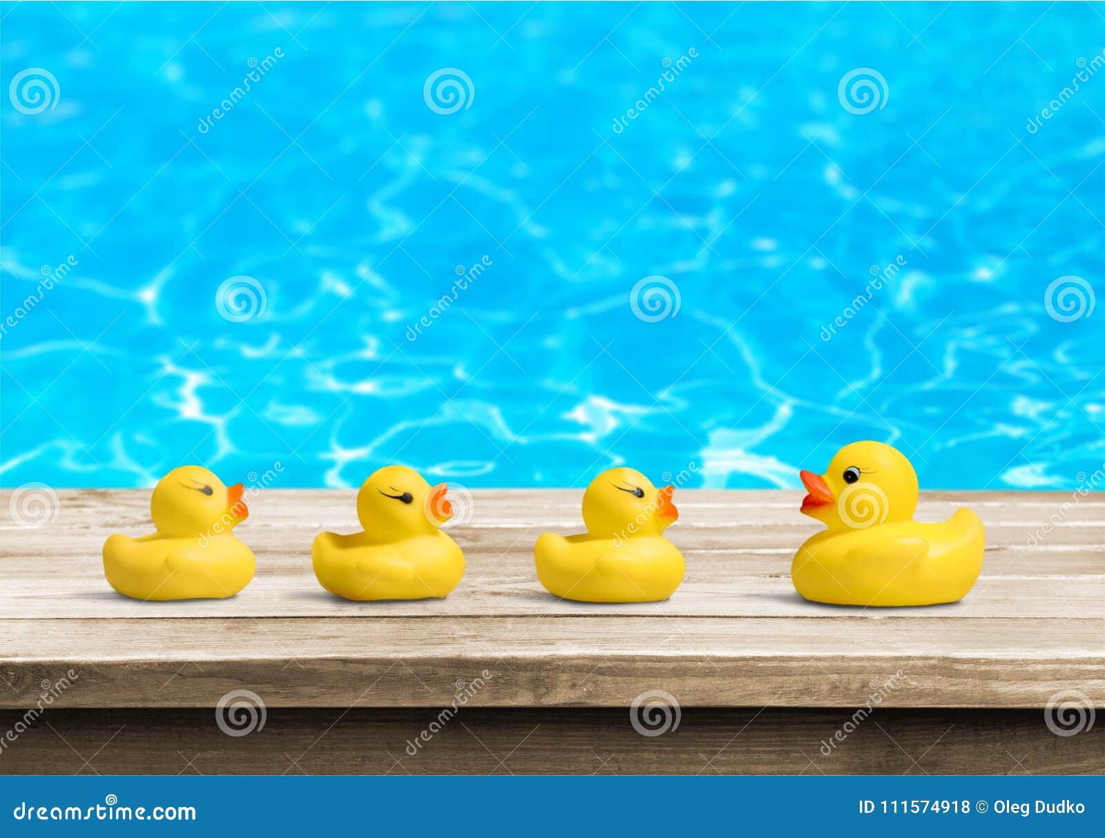 Yellow Rubber Ducks on Wooden Table Stock Photo - Image of bathroom ...