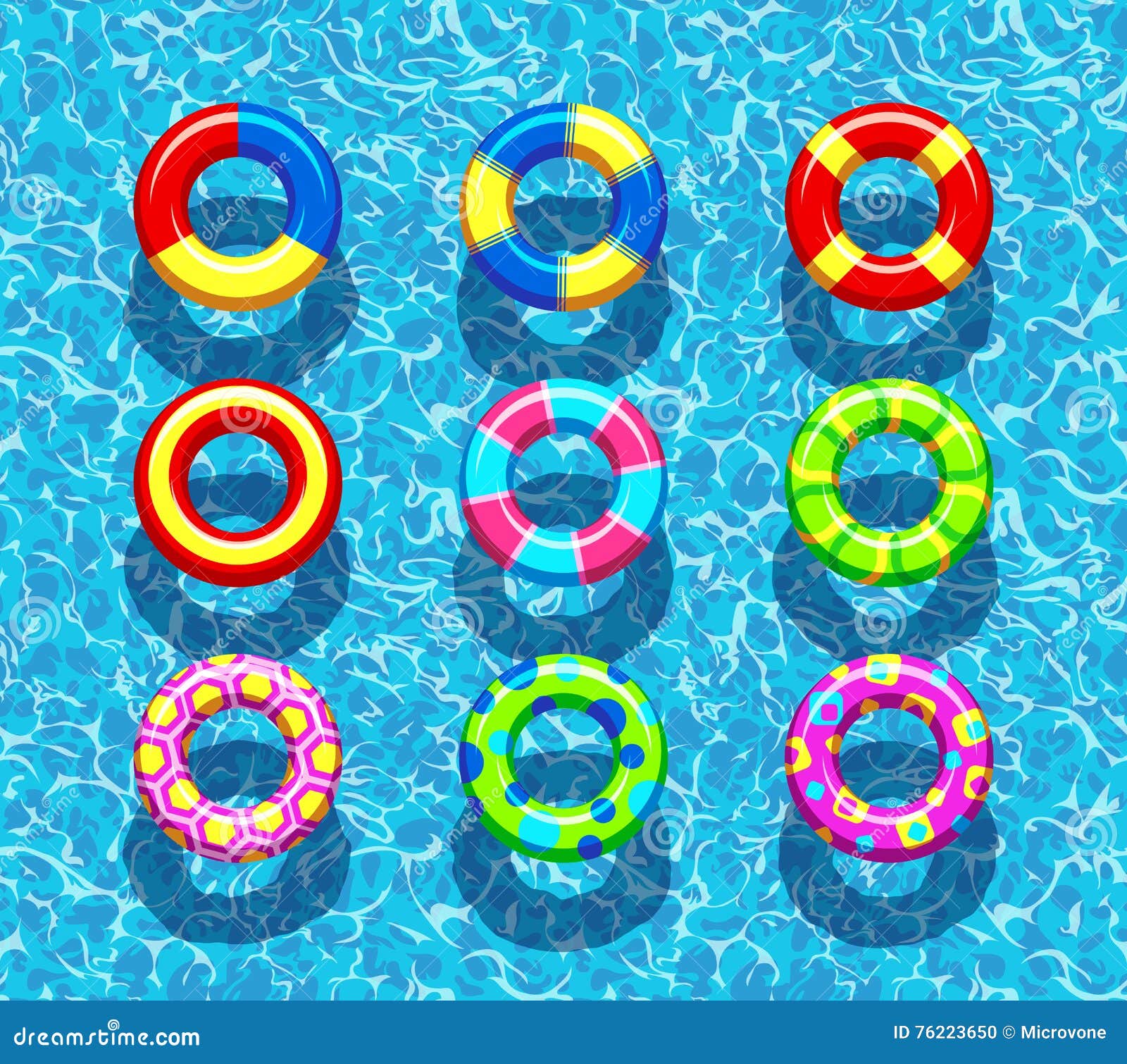 Pool Rings On Blue Water Background Vector Illustration | CartoonDealer ...
