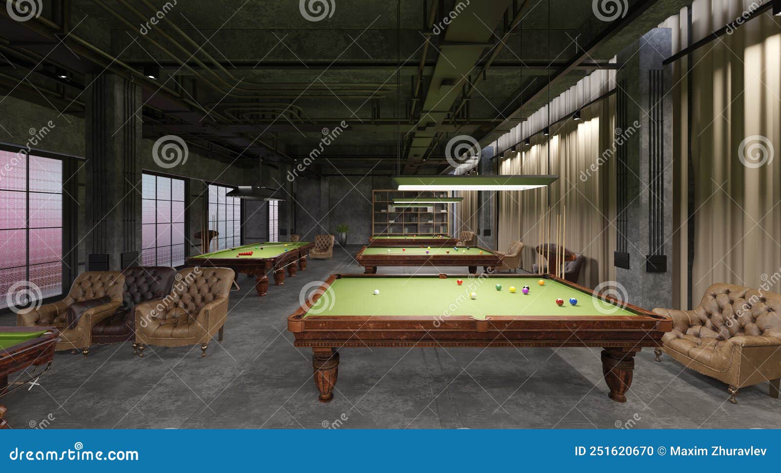 Pool Room Interior 3d Illustration Stock Illustration - Illustration of ...