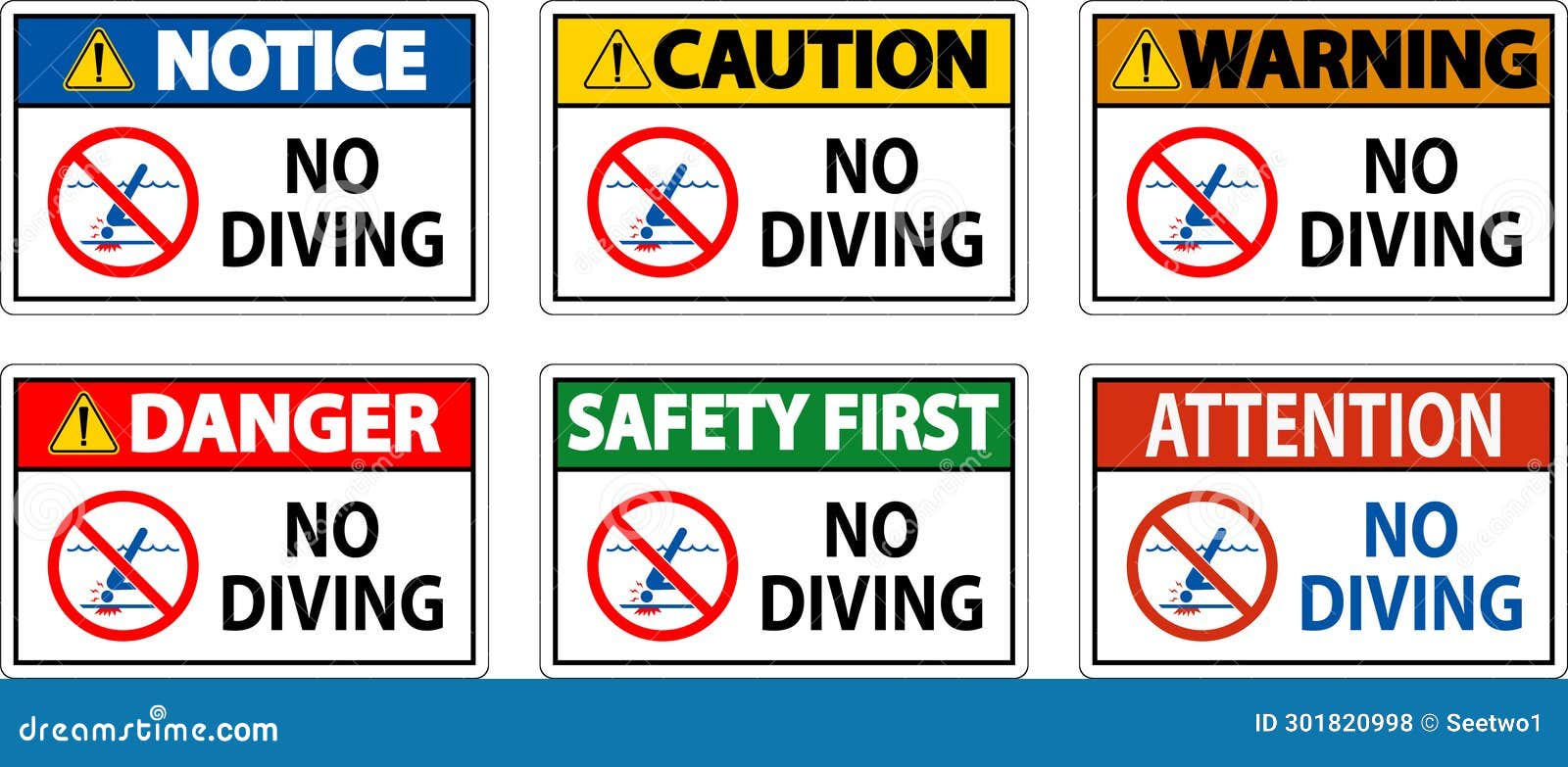 Pool Safety Sign Attention, No Diving Stock Vector - Illustration of ...