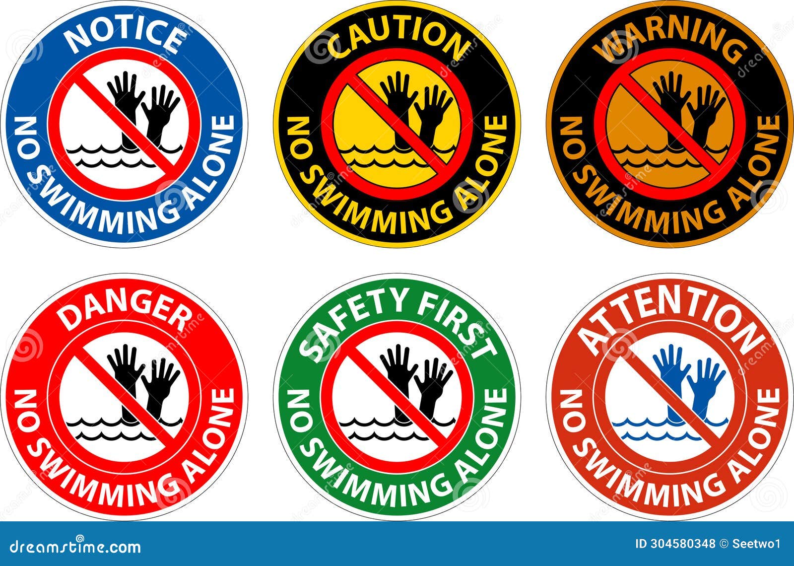 Pool Safety Sign Attention, No Swimming Alone Stock Illustration ...