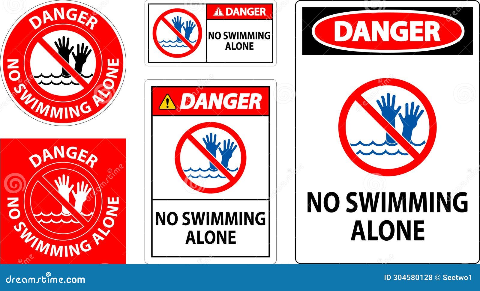 Pool Safety Sign Danger, No Swimming Alone Stock Illustration ...