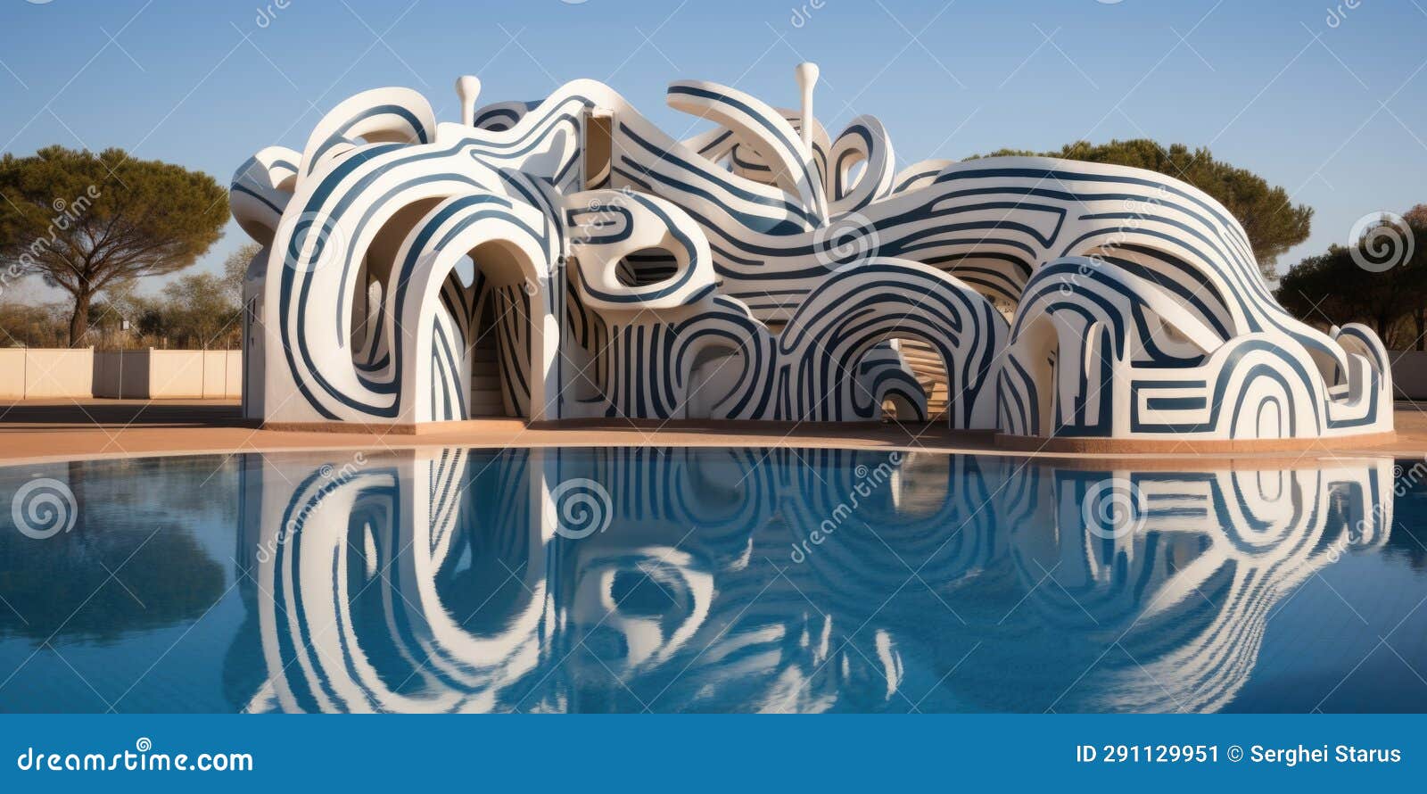 A Pool with a Sculpture in the Middle of it. AI. Stock Image - Image of structure, architecture ...