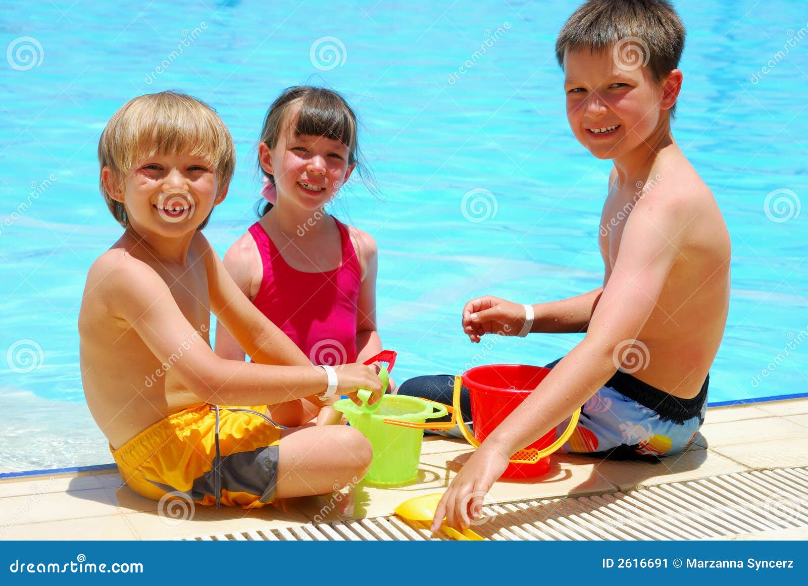Pool side fun stock image. Image of poolside, happy, trio - 2616691