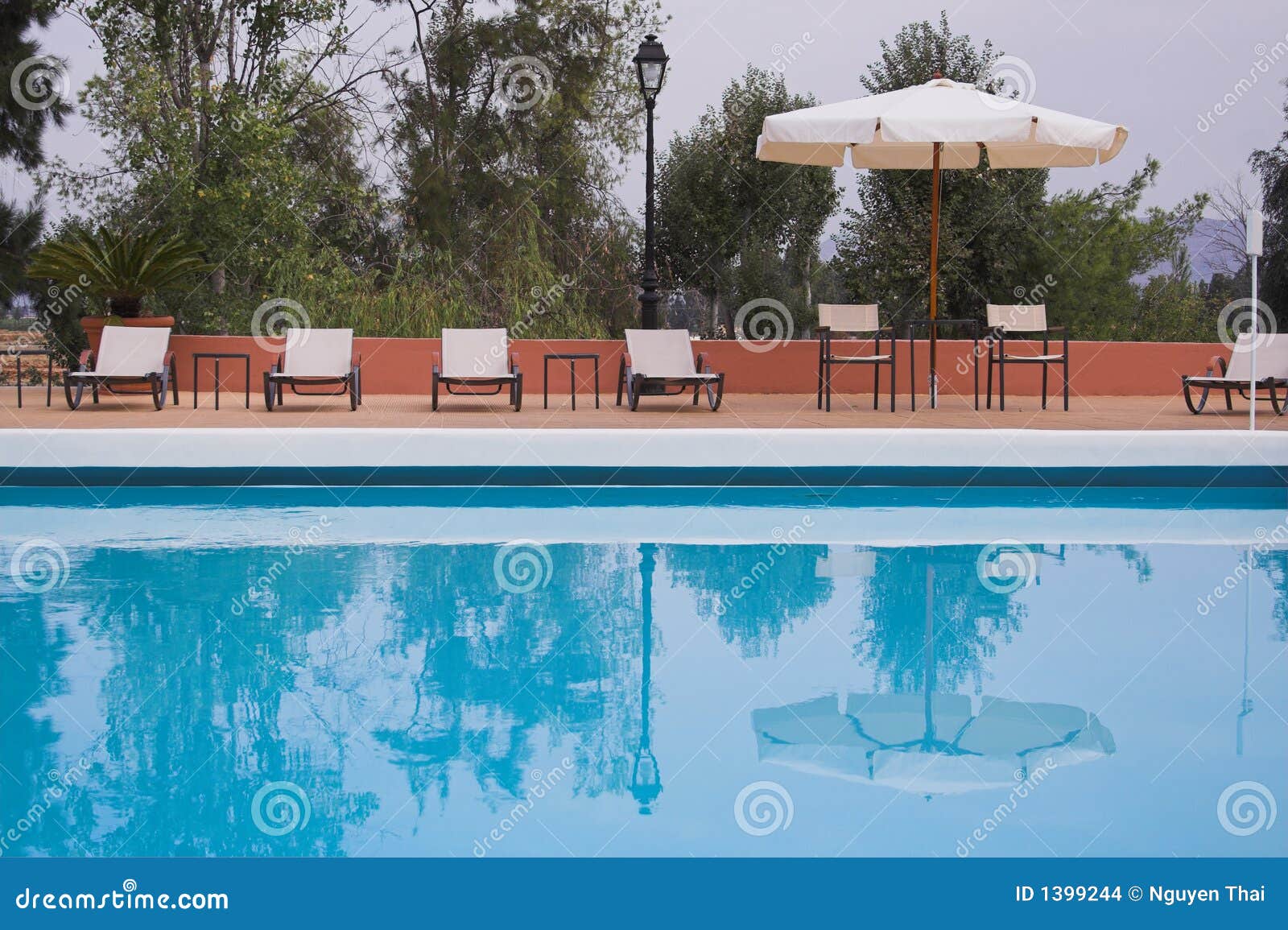 Pool-side lounge stock photo. Image of recline, tree, lounge - 1399244