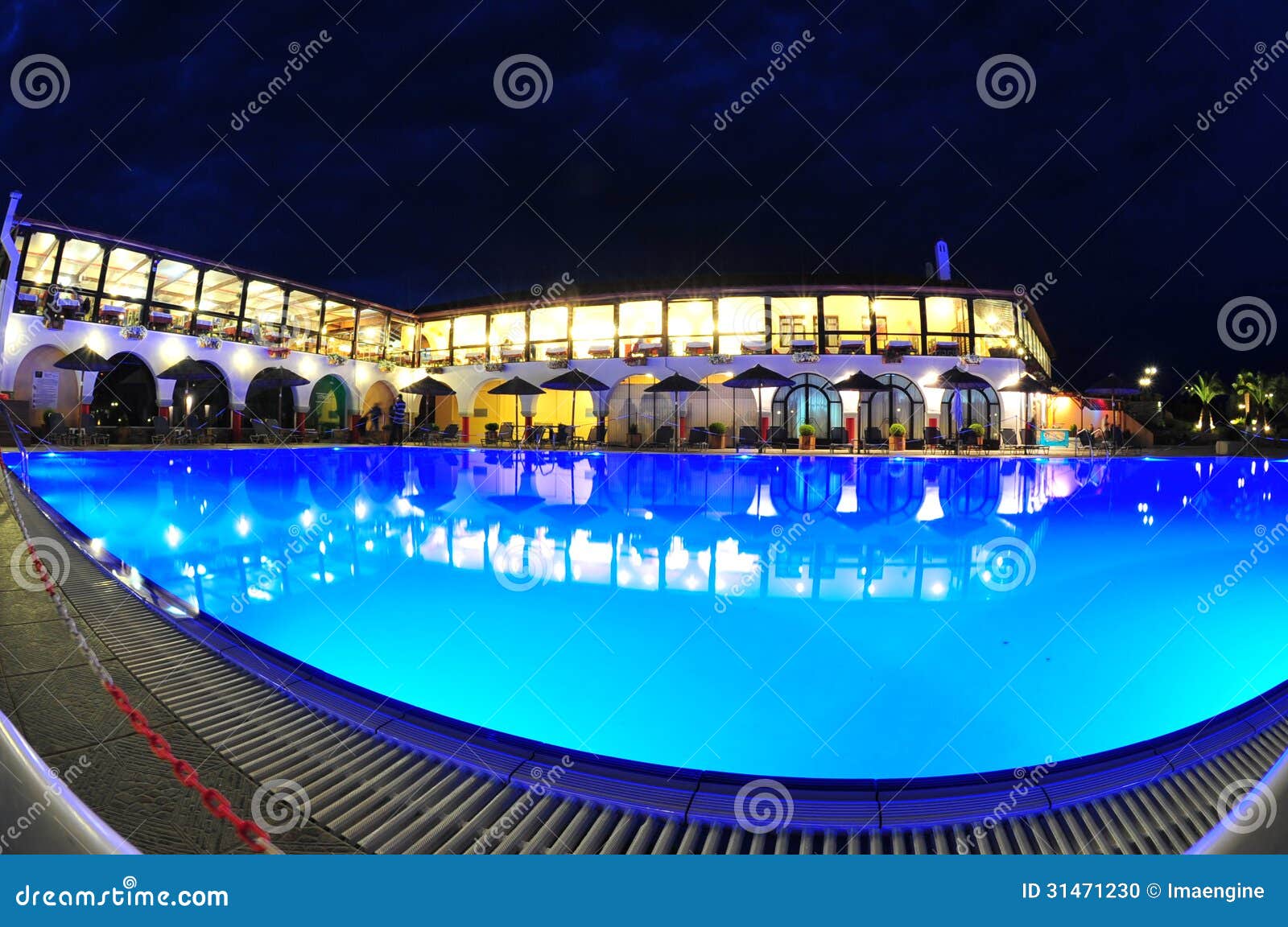 Pool Side of a Sea Resort at Night Stock Photo - Image of ocean, side ...