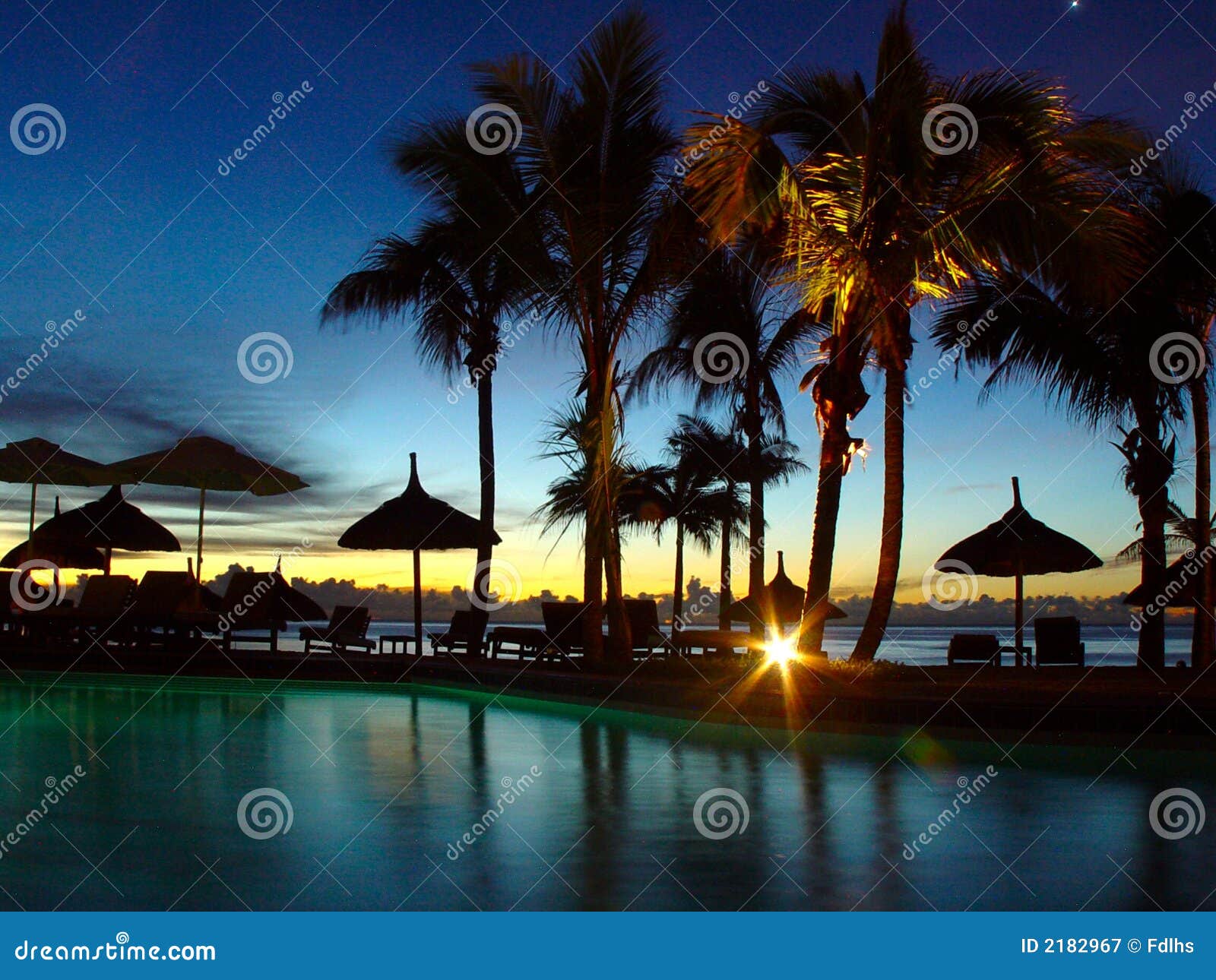 Pool by sunset stock image. Image of huts, mauritius, calm - 2182967