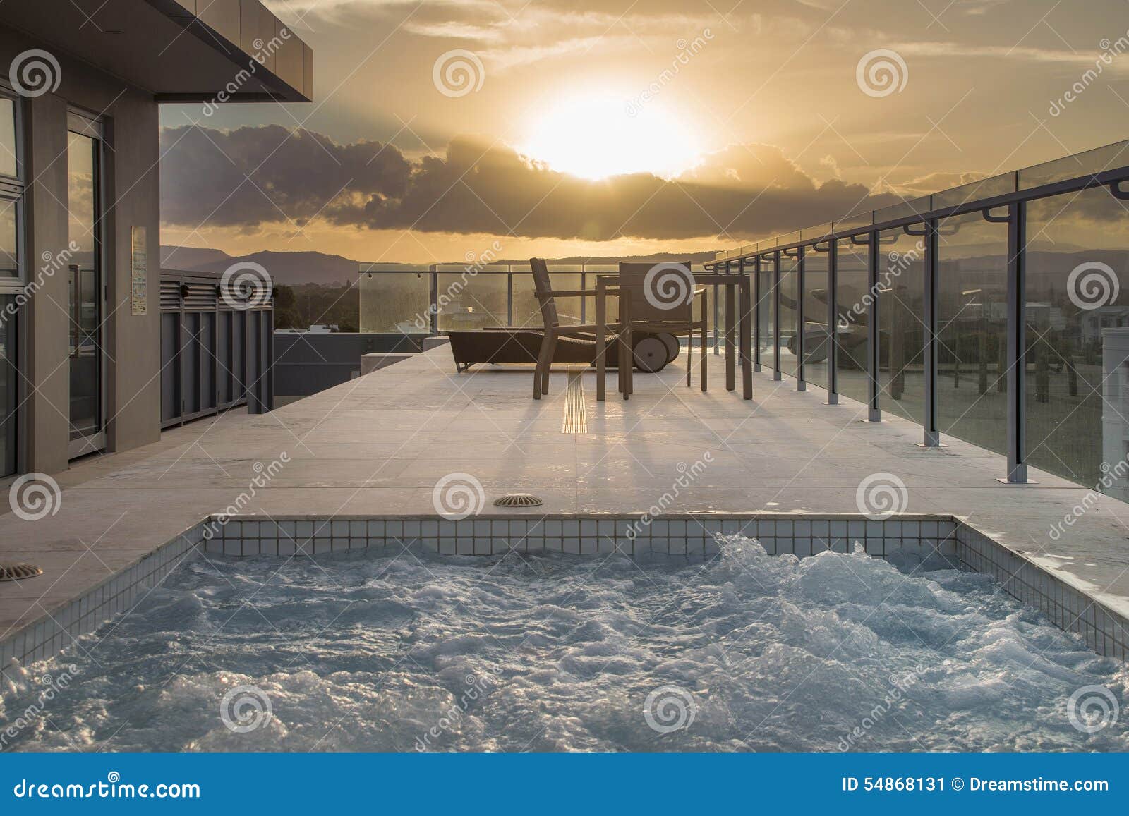 Pool at sunset luxury home stock image. Image of swimming - 54868131