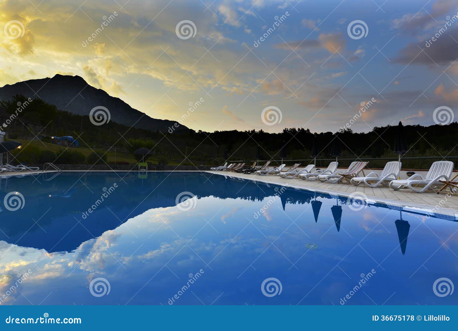 Pool at sunset stock photo. Image of blue, steps, reflection - 36675178
