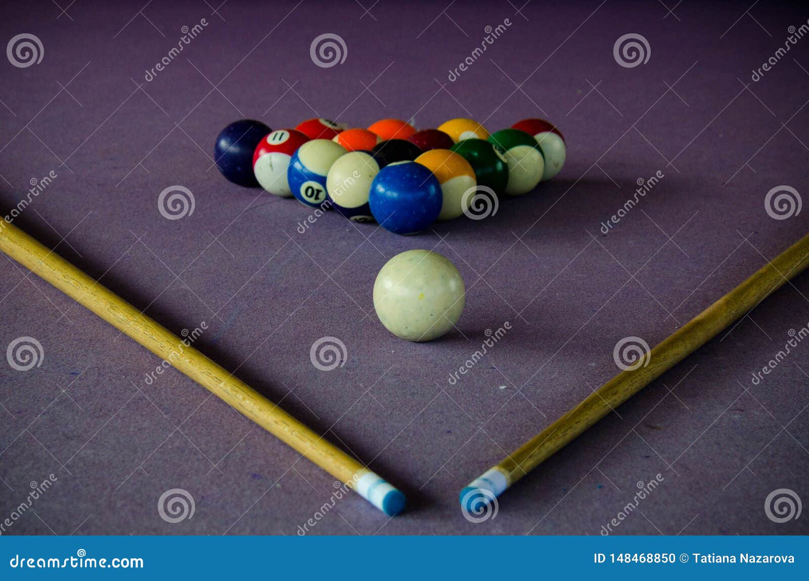 Pool table with balls stock photo. Image of recreation - 148468850