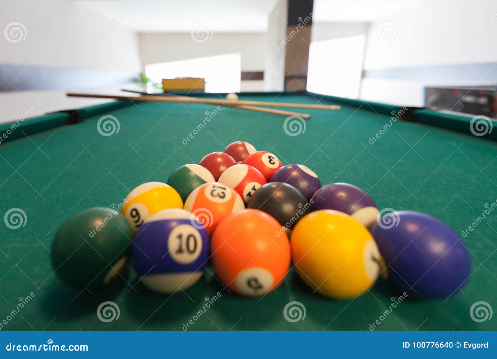 Pool table with balls stock photo. Image of games, play - 100776640