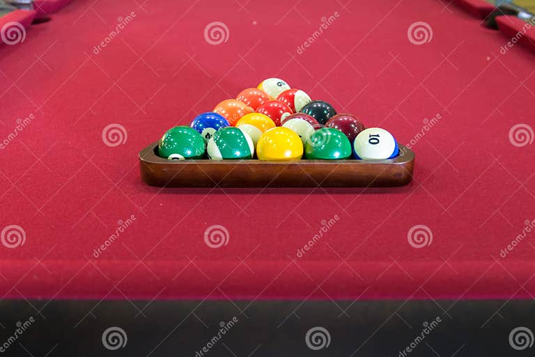 Pool Table / Balls Racked Up on Red Stock Image - Image of play ...
