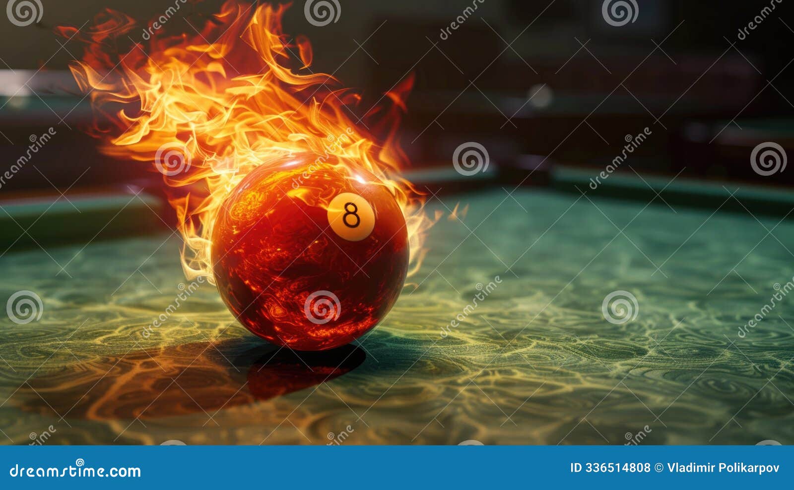 A Pool Table with a Burning Ball on it, Perfect for Dramatic or Action ...