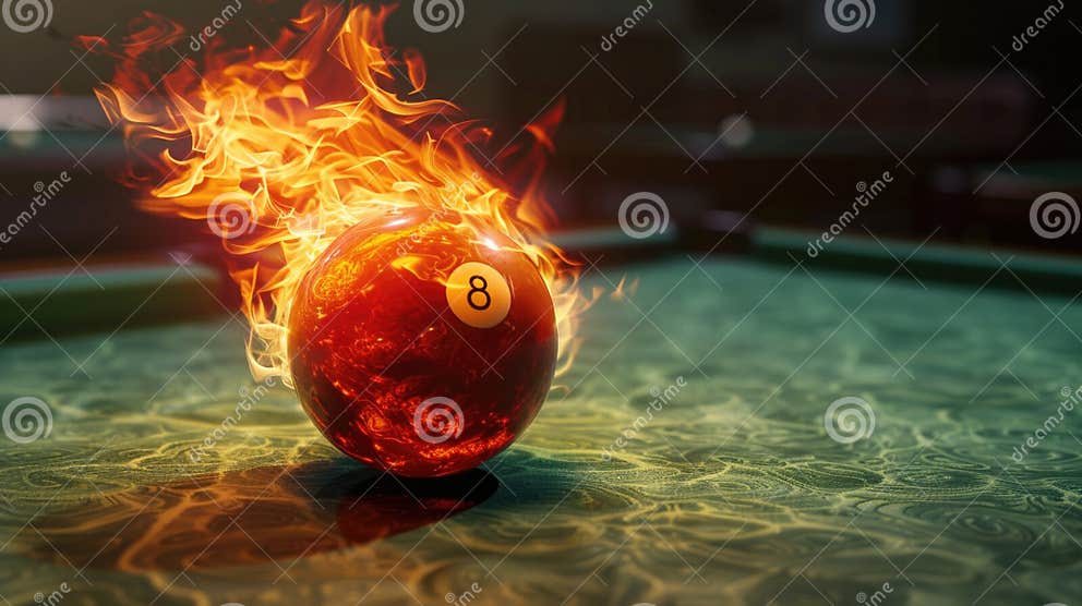 A Pool Table with a Burning Ball on it, Perfect for Dramatic or Action ...
