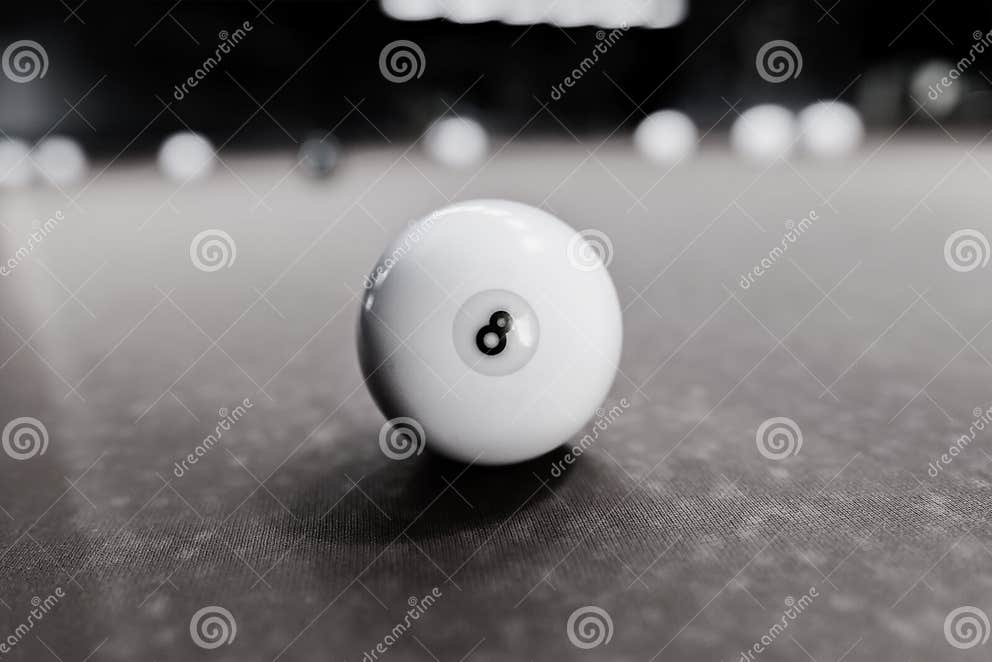 Pool Table Eight Ball in Black and White. Stock Photo - Image of break ...