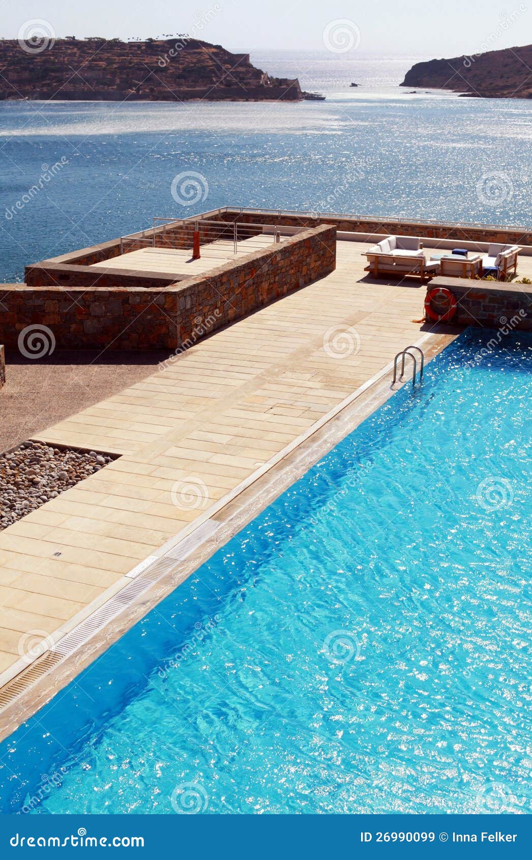Pool and Terrace Over Mediterranean Sea(Greece) Stock Image - Image of ...