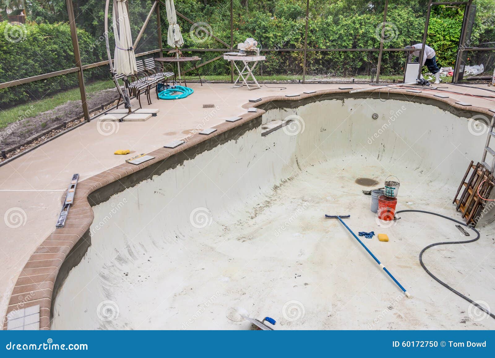 Pool tile border prep work stock photo. Image of bricks - 60172750