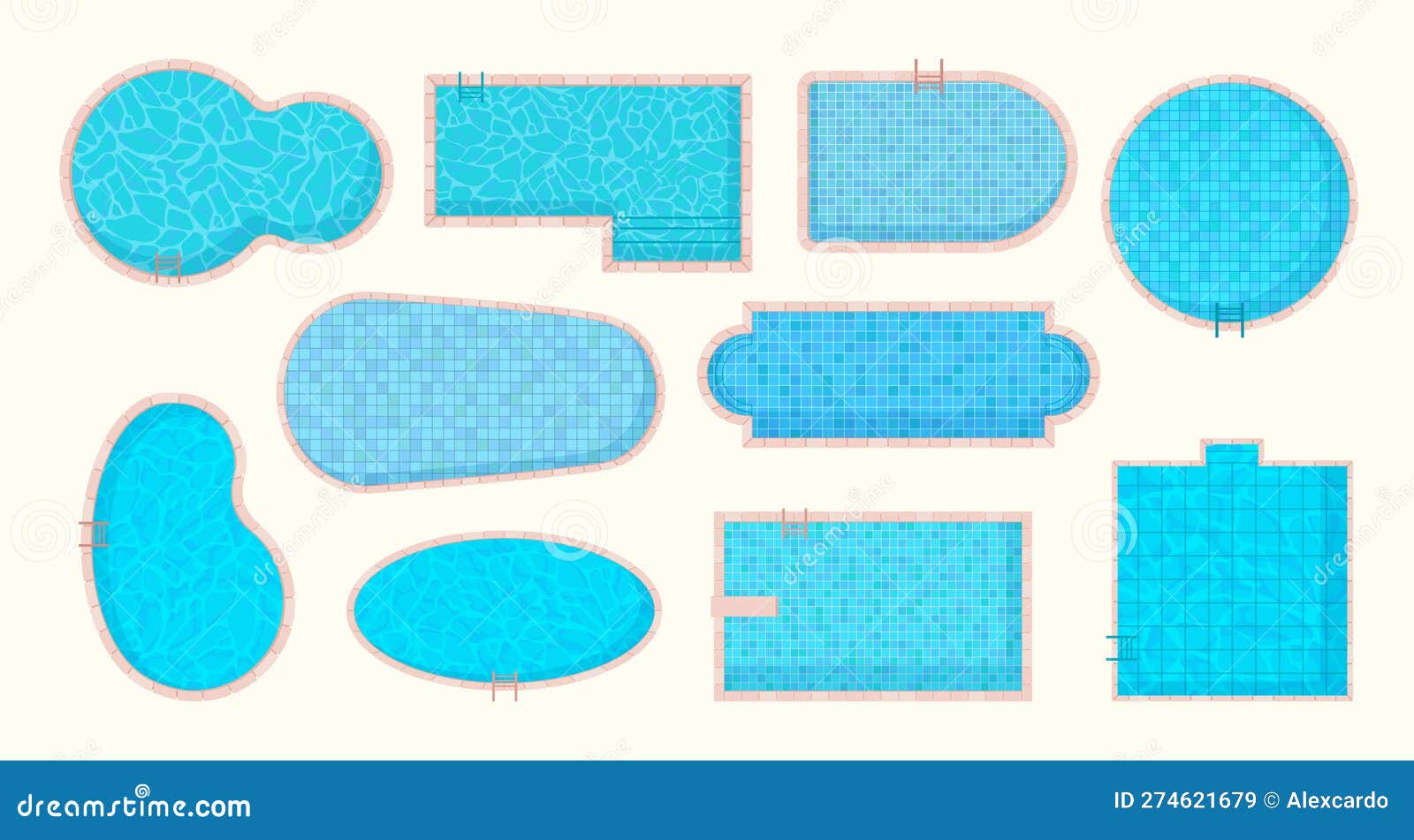Pool Top View. Geometrical Shapes of Swimming Pool. Vector Cartoon ...