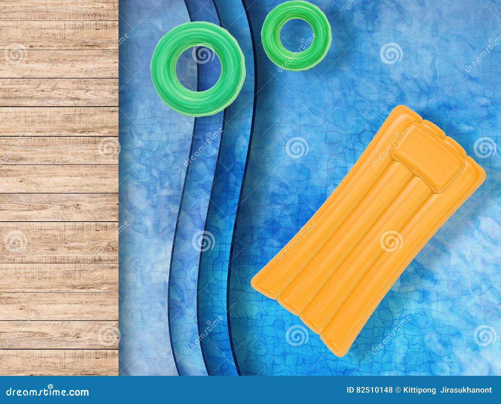 Pool Top View with Swim Rings and Inflatable Raft Stock Photo - Image ...