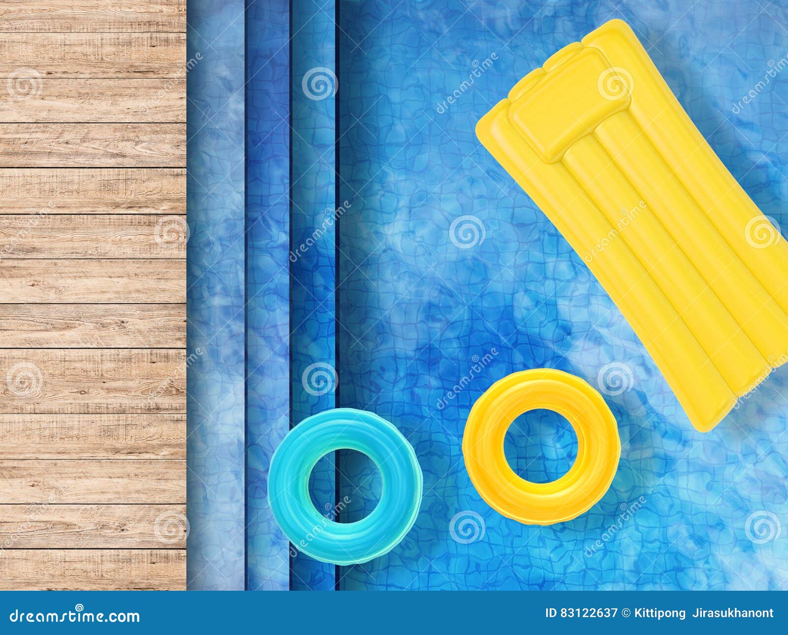 Pool Top View with Swim Rings and Inflatable Raft Stock Illustration ...
