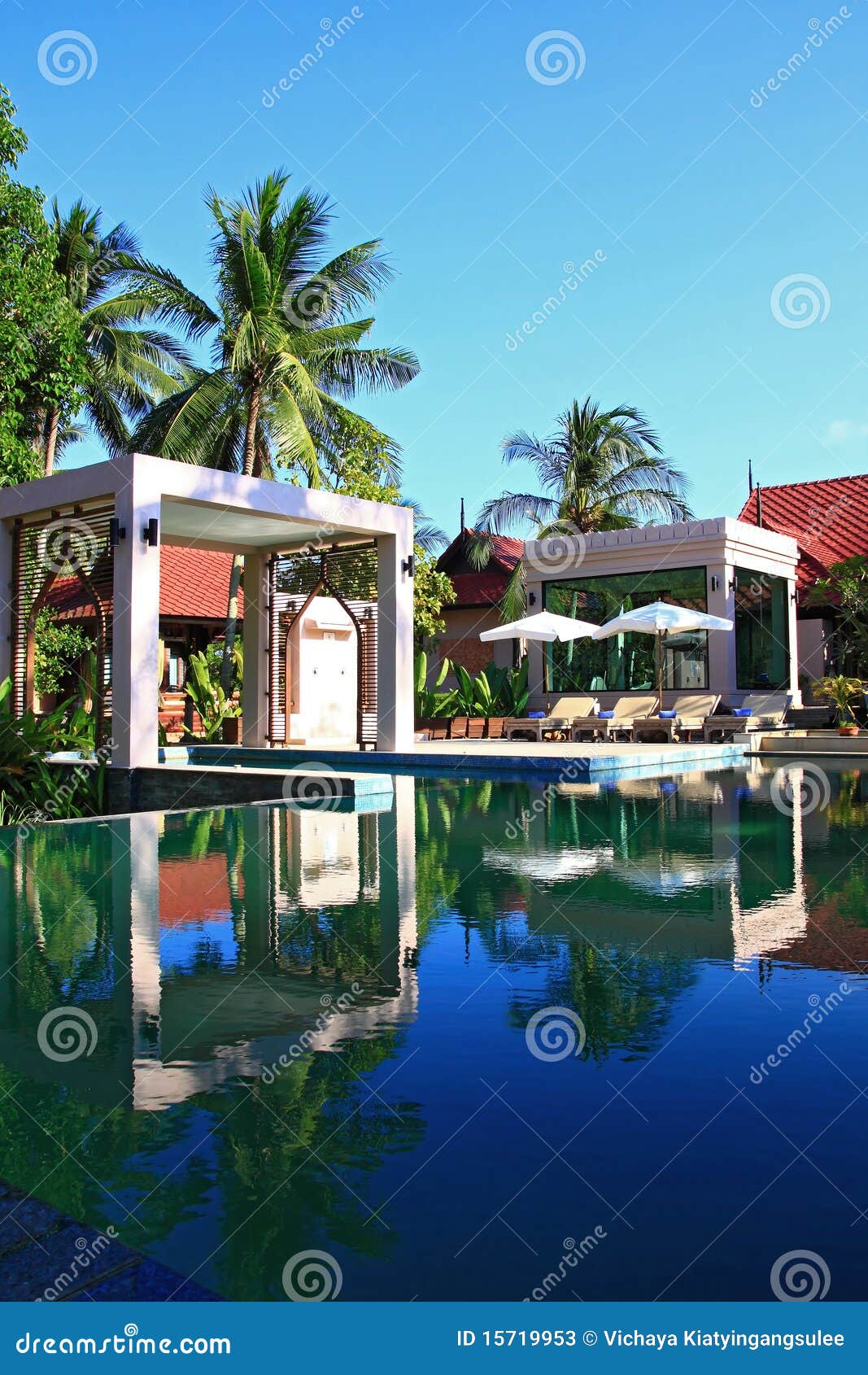 Pool in Tropical Garden and Spa Section with Beach Stock Image - Image ...
