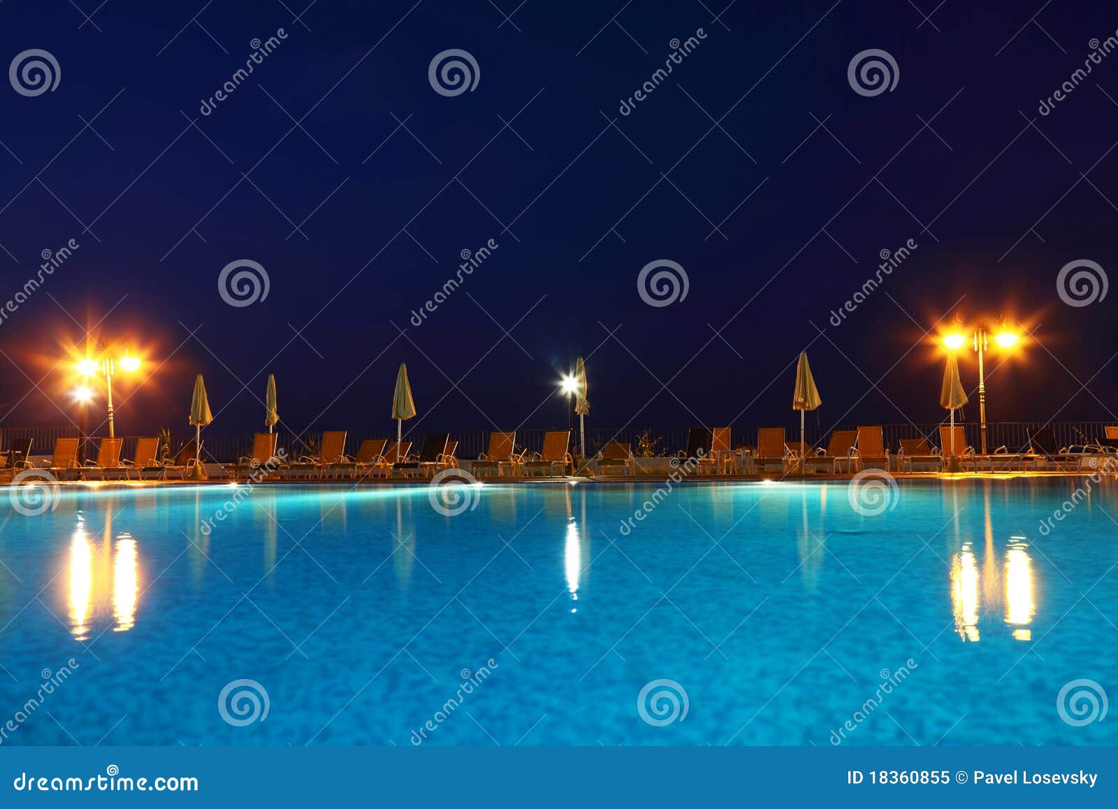 Pool Under Open-skies in Evening Stock Image - Image of chair, fence ...