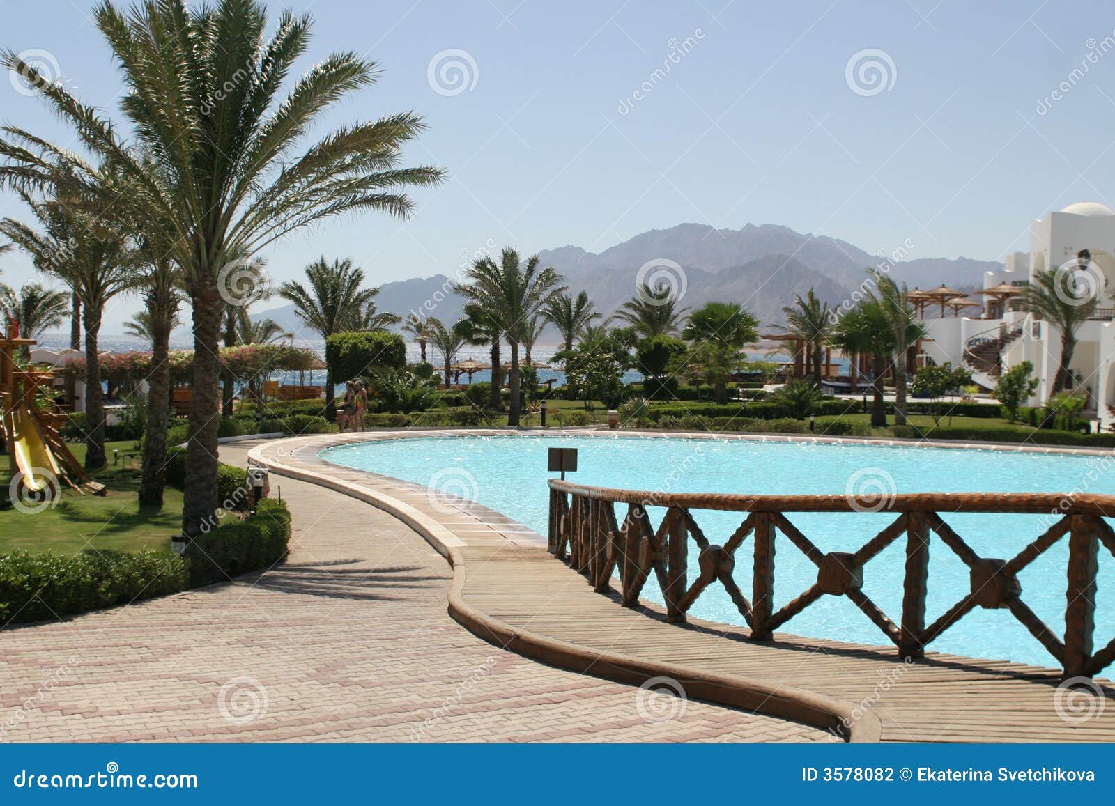 Pool view in a beach hotel stock photo. Image of landscape - 3578082
