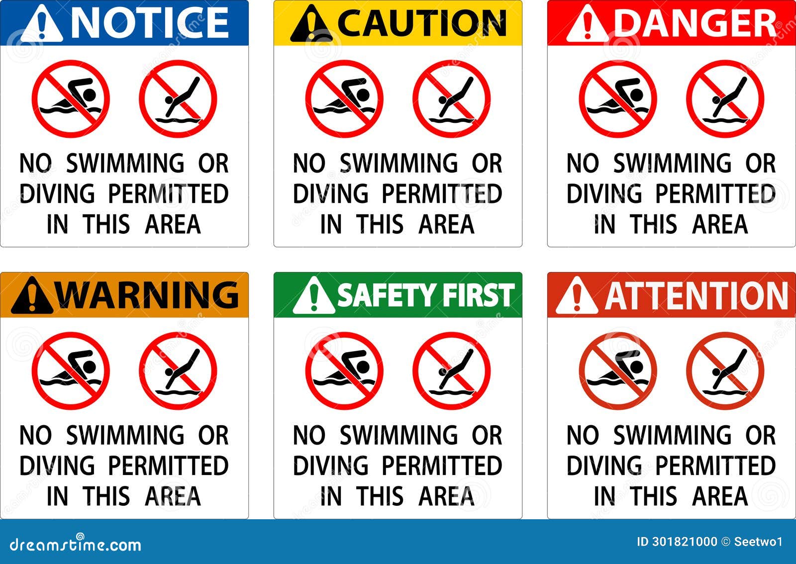 Pool Warning Sign No Swimming or Diving Permitted in this Area Stock ...