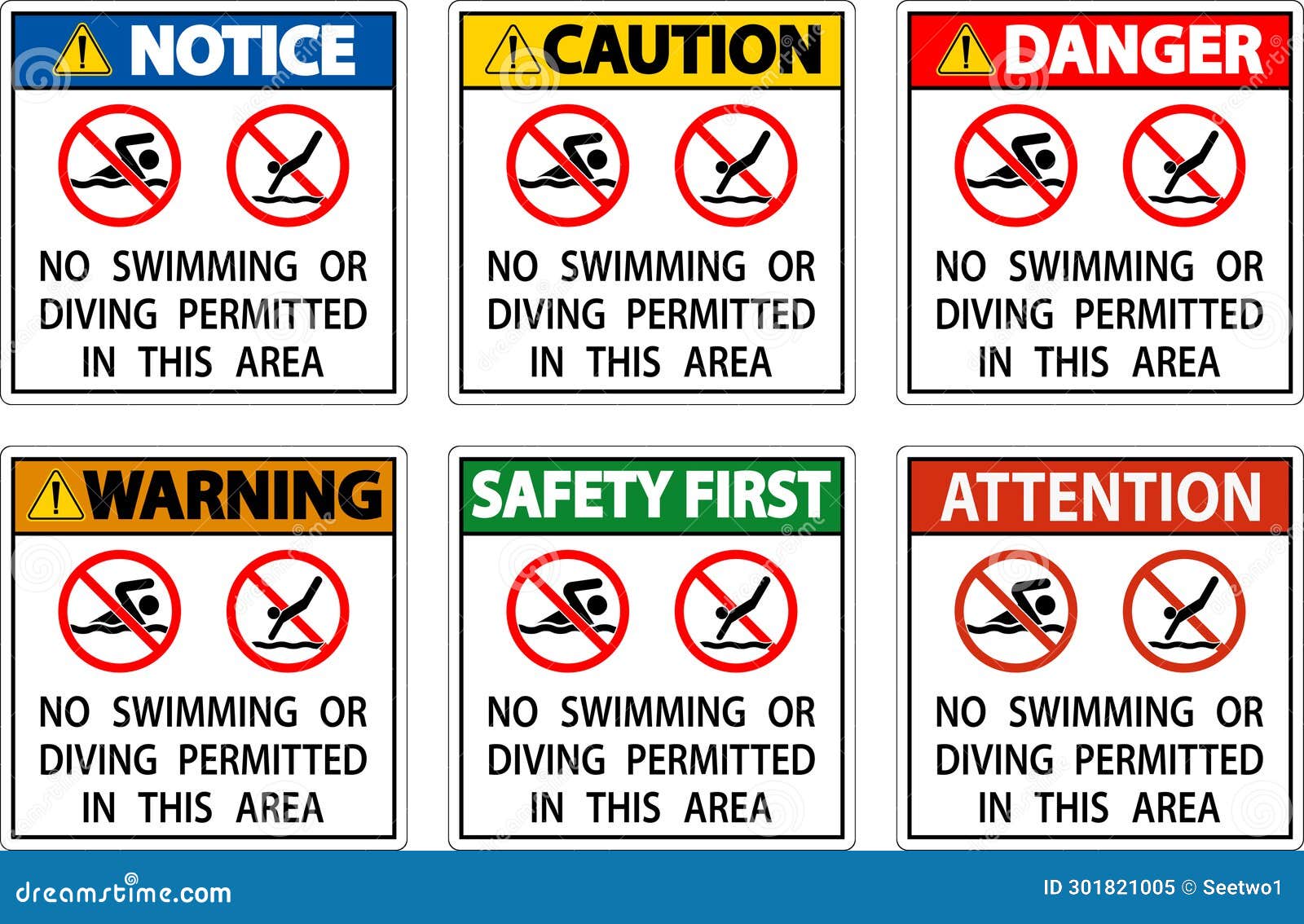 Pool Warning Sign No Swimming or Diving Permitted in this Area Stock ...