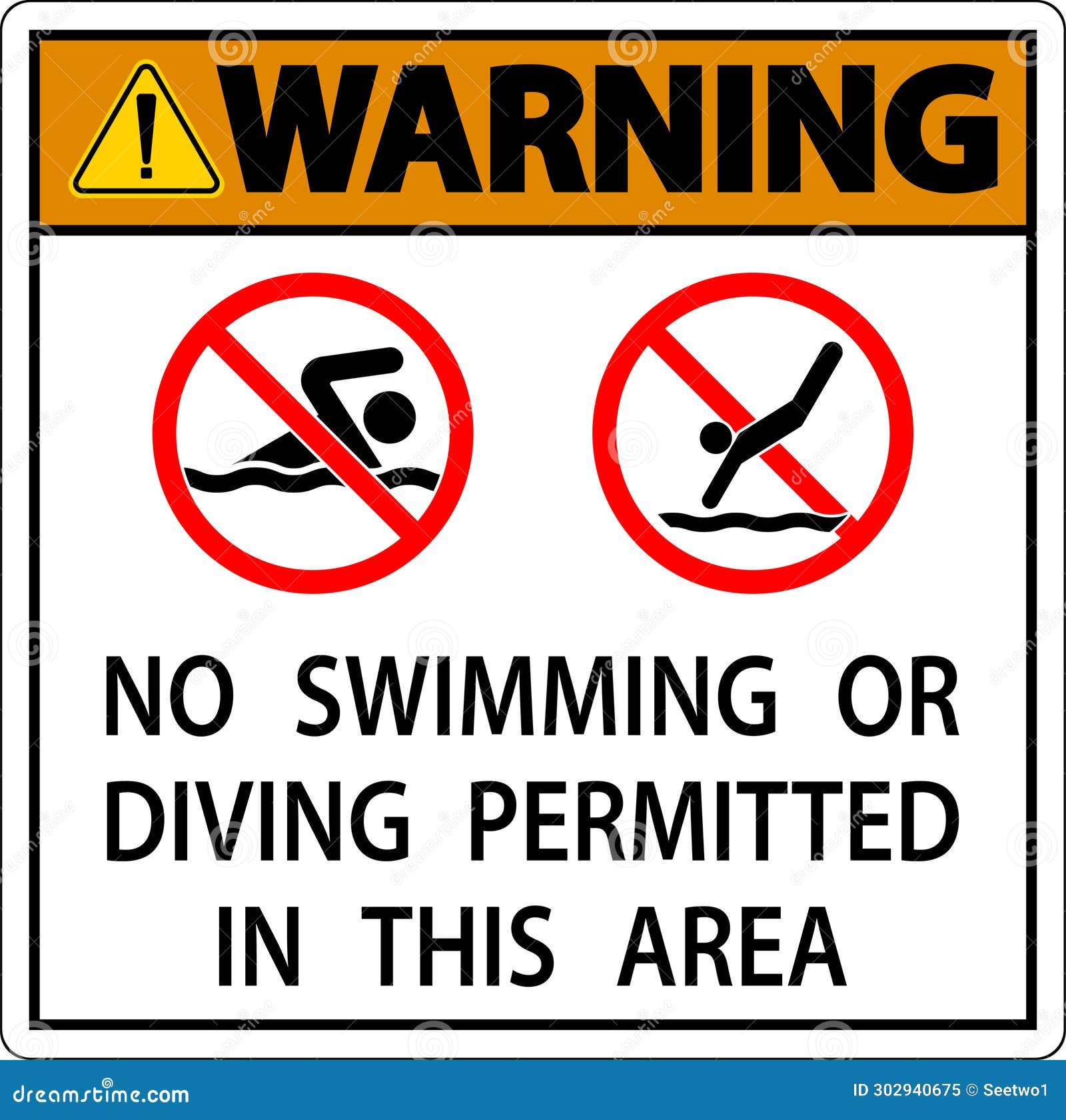 Pool Warning Sign No Swimming or Diving Permitted in this Area Stock ...