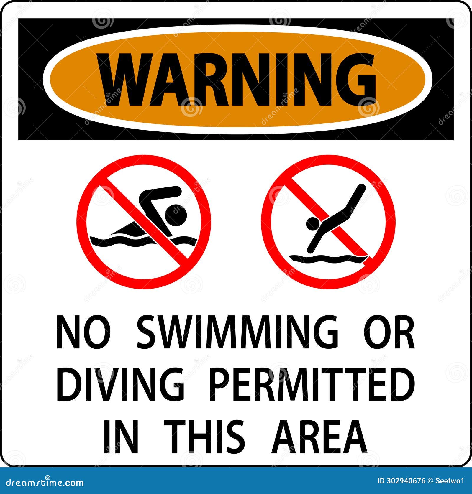 Pool Warning Sign No Swimming or Diving Permitted in this Area Stock ...