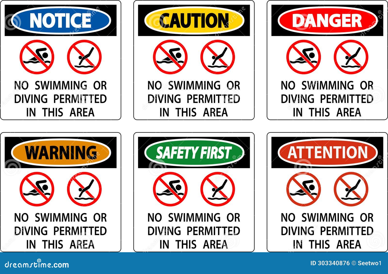 Pool Warning Sign No Swimming or Diving Permitted in this Area Stock ...
