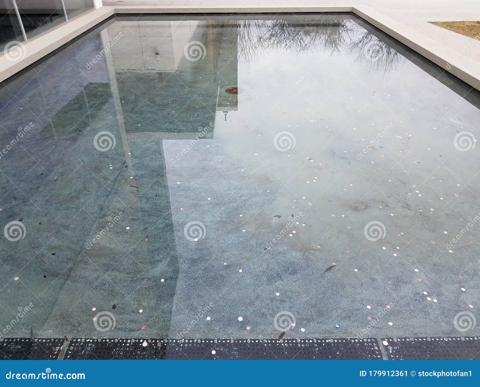 Pool of Water with Coins and Reflection of Buildings Stock Image ...