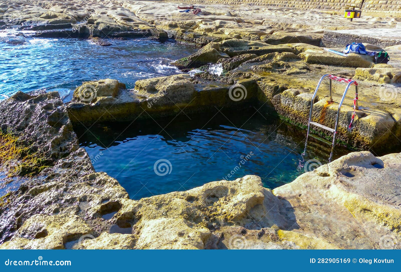 Pools Carved into the Stone Shore on the Island of Gozo, Malta Stock ...