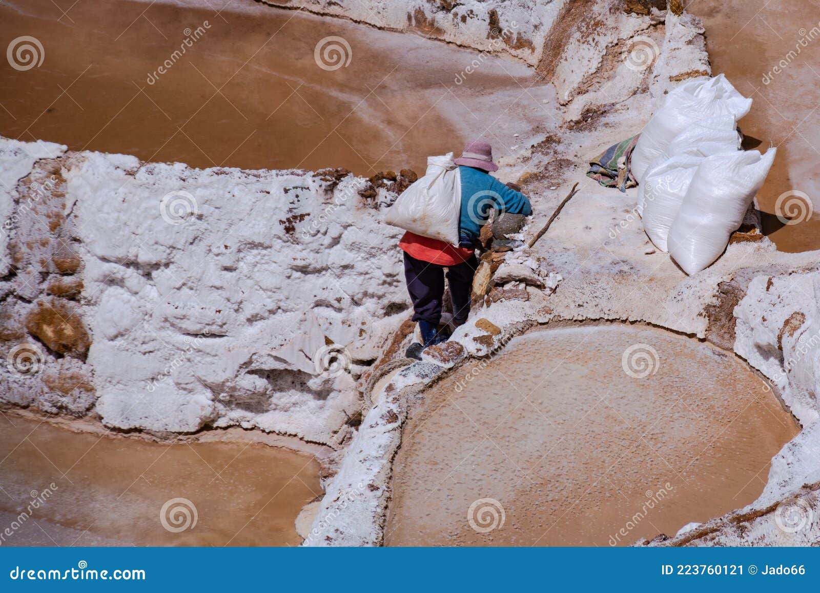 Salinas De Maras Peru, Manual Salt Extraction Process Stock Image ...
