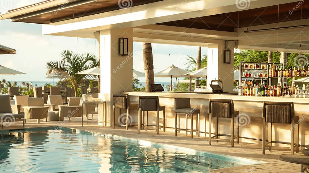 Poolside Bar Serving Drinks in an Elegant Hotel Setting Stock ...