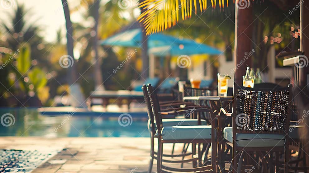 Poolside Bar Serving Drinks with Elegant Seating and Ocean Breeze Stock ...