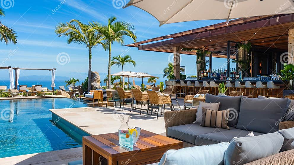 Poolside Bar Serving Drinks in an Ocean Breeze Setting Stock ...