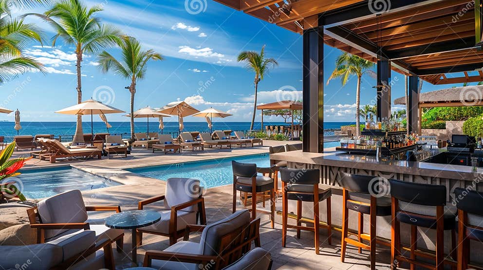 Poolside Bar Serving Drinks in an Ocean Breeze Setting Stock ...