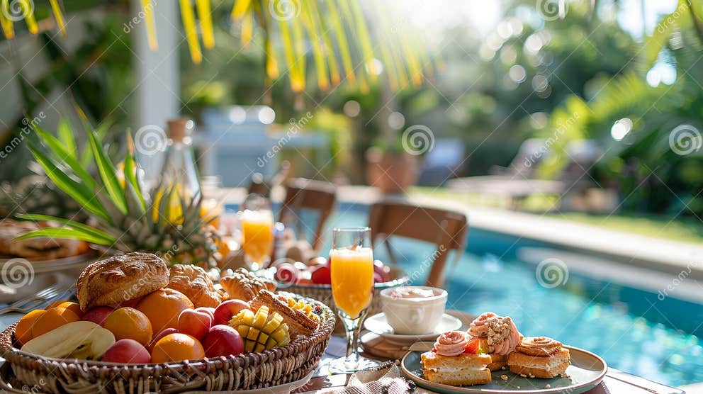A Poolside Breakfast Setting Stock Image - Image of sunny, sunlit ...