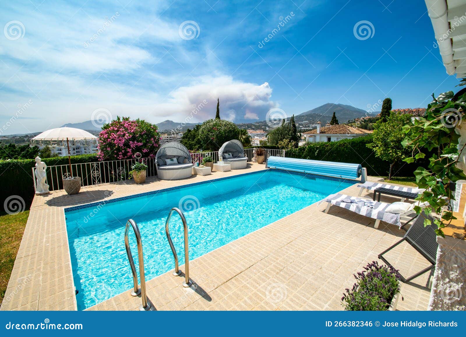 Poolside with Mediterranean Mountain Views Stock Photo - Image of ...
