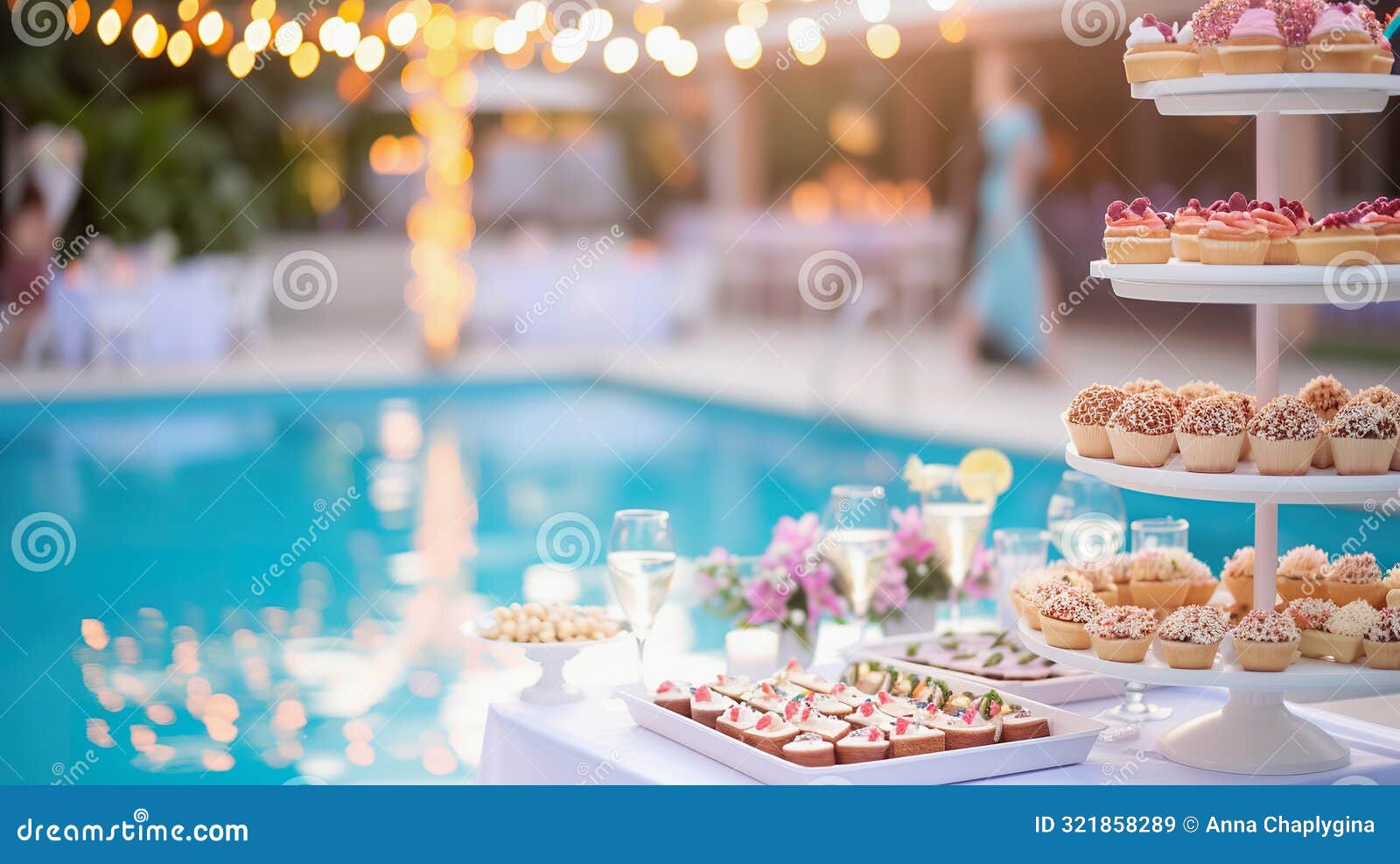 Poolside Party Catering Table with Desserts and Drinks, Beautifully ...