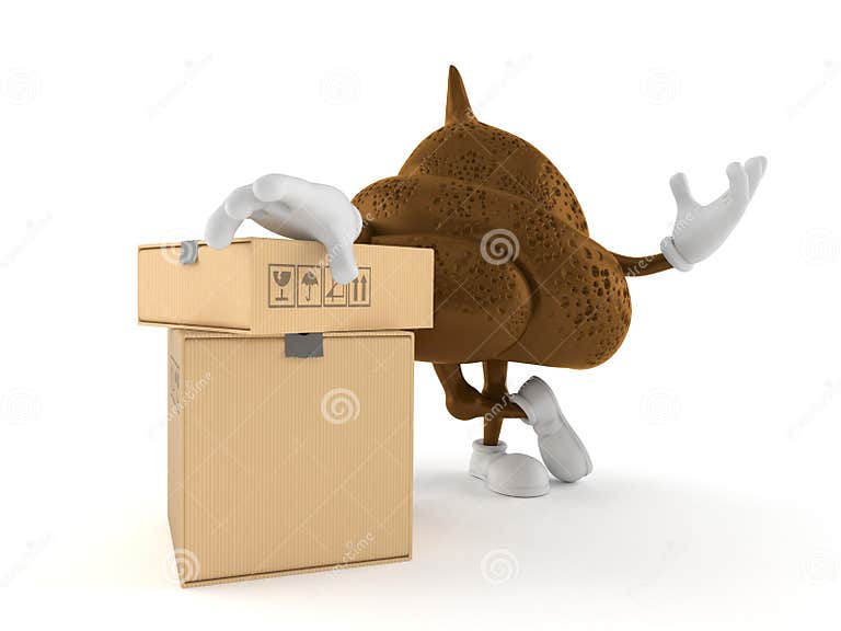 Poop Character with Stack of Boxes Stock Illustration - Illustration of ...
