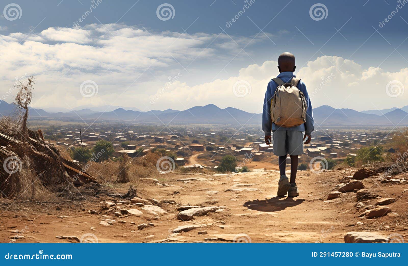 Poor African School Kid at Arid Land, Ai Generative Stock Illustration ...