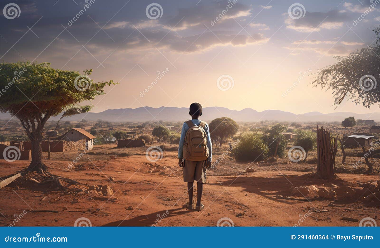 Poor African School Kid at Arid Land, Ai Generative Stock Illustration ...