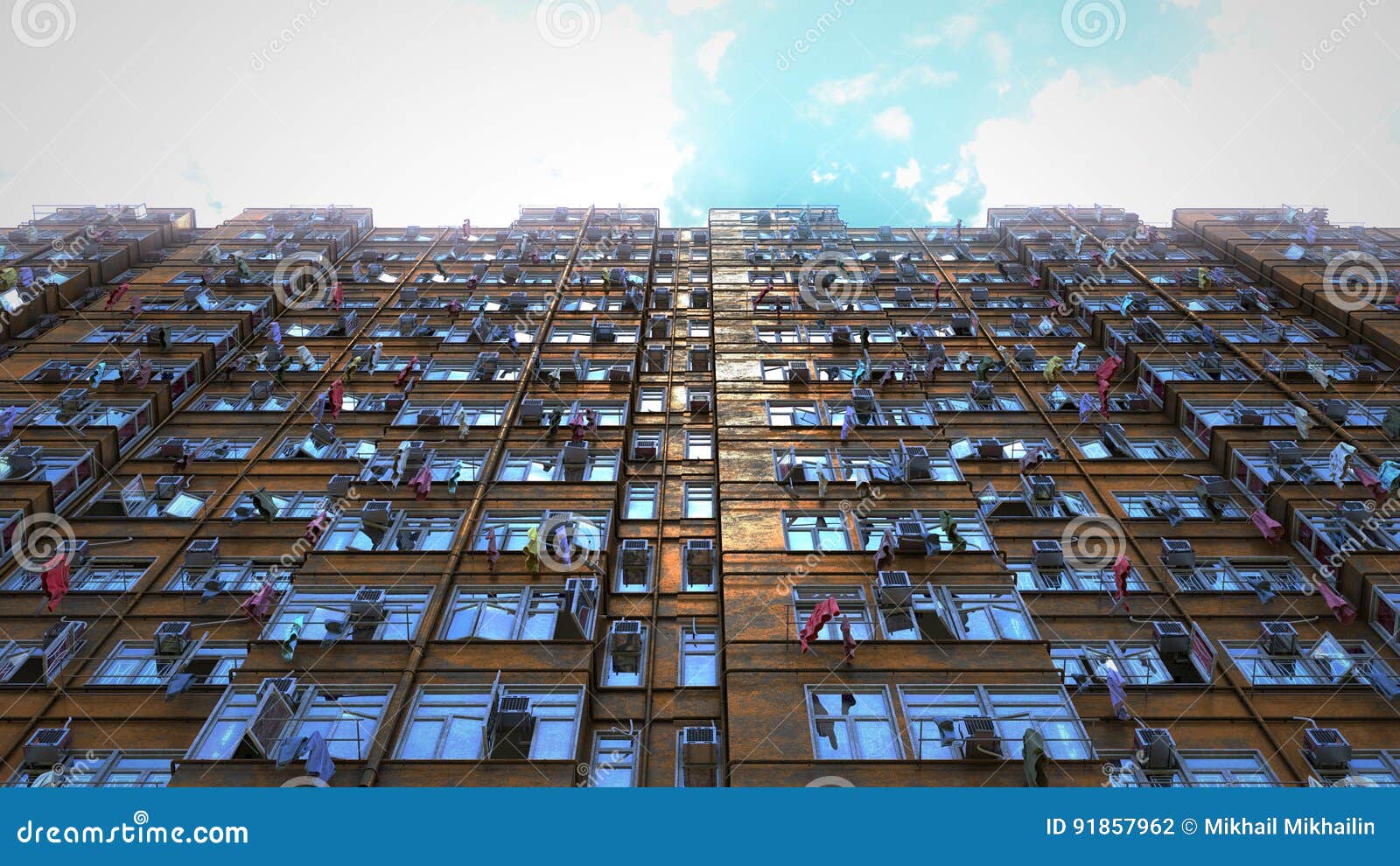 Poor Apartment Houses Perspective View of the Sky. 3d Rendering, 4k ...